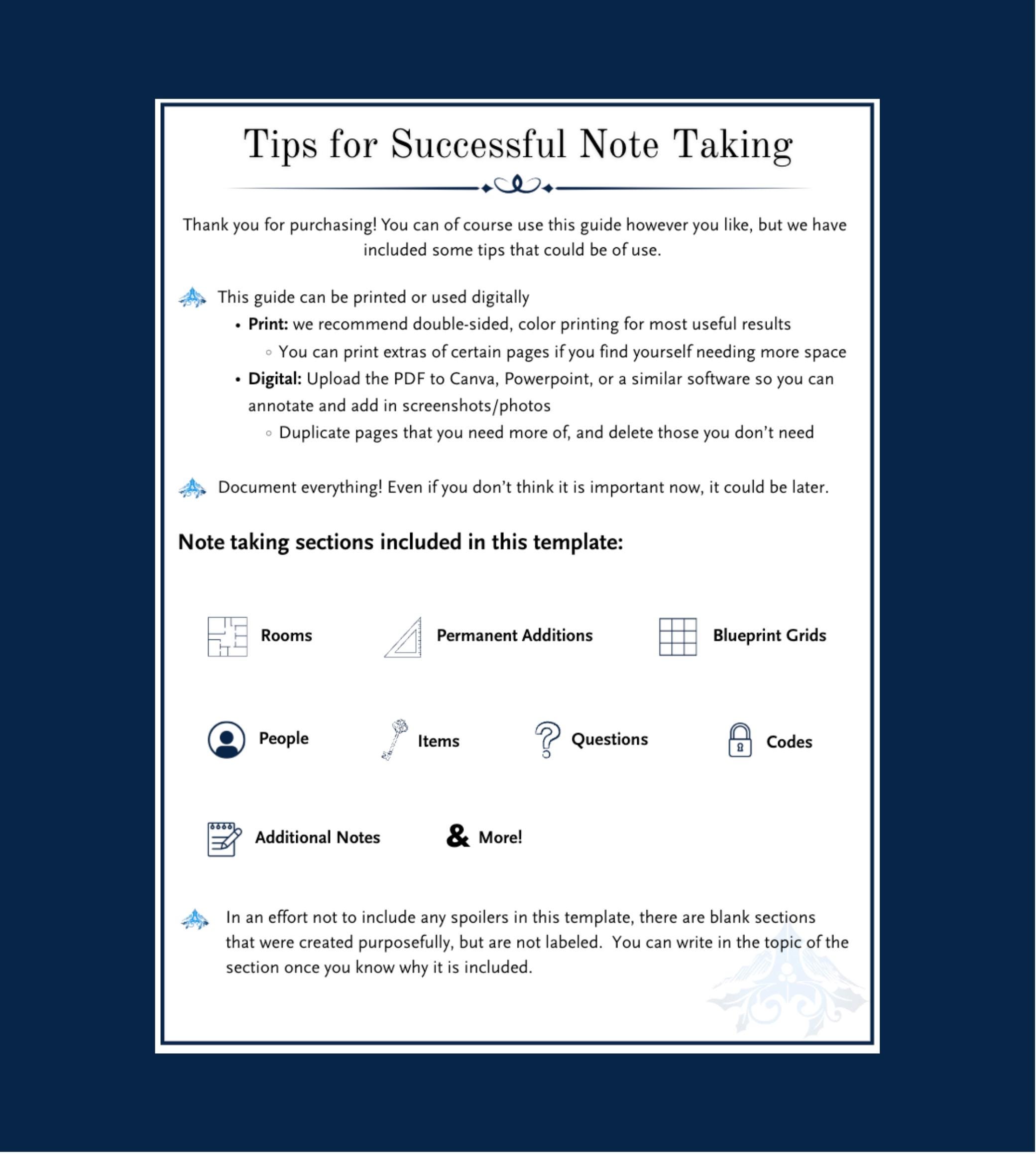 Blue Prince Game Note-taking Guide | No Spoilers | Printable & Digital ...