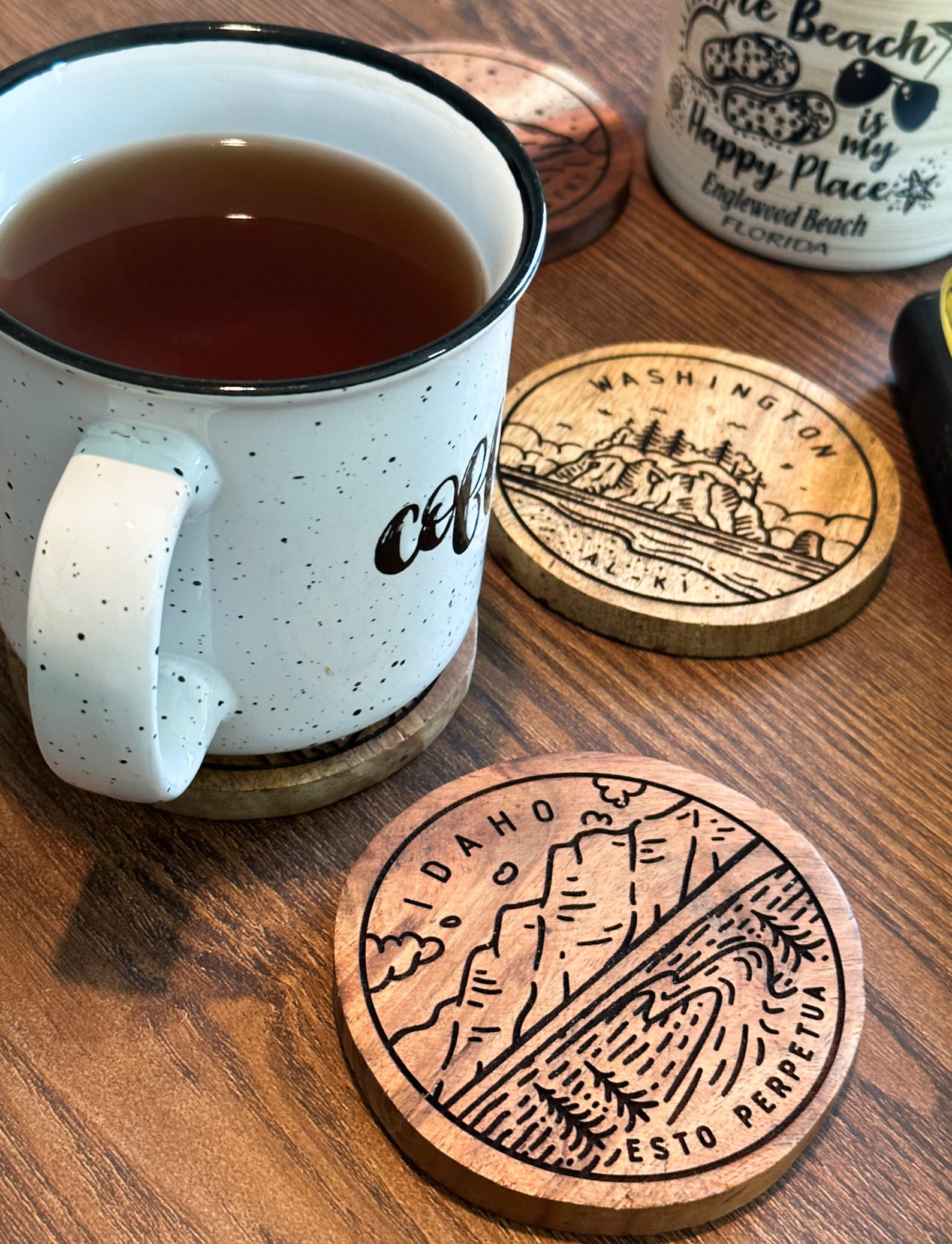State Engraved Wood Coasters, Personalized Coaster Set, Laser Engraved ...
