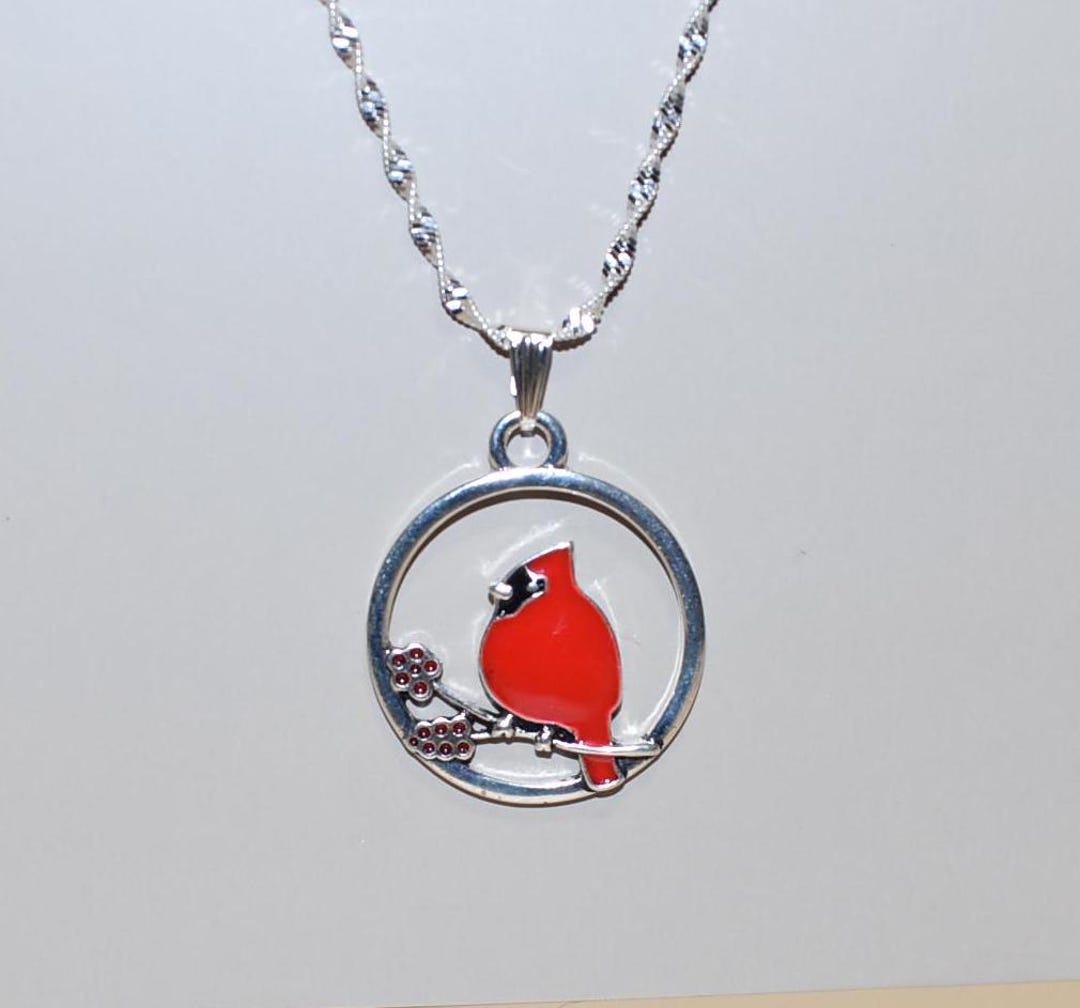 In Loving Memory: Cardinal on Branch Circle Charm Pendant-necklace for ...