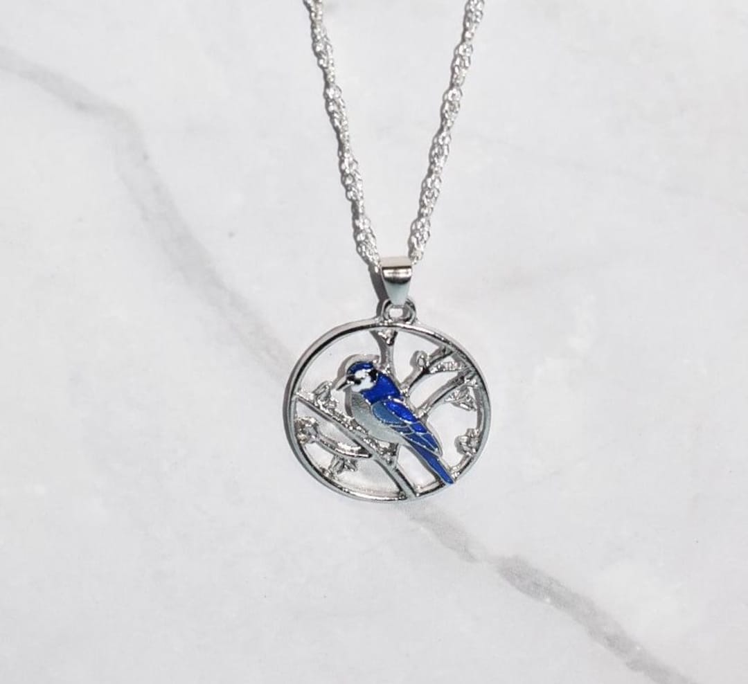 Blue Jay Necklace - Long - Blue Bird - Silver - Blue - 28 Inch - Bird ...