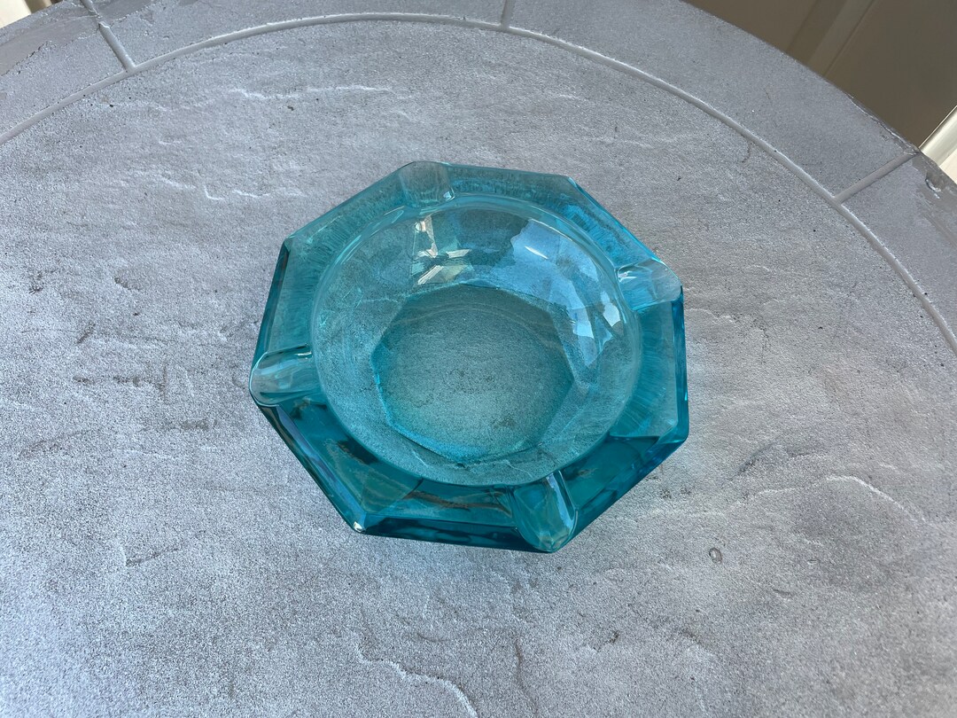 Vintage Glass Octagon Shape Cigar Cigarettes Blue Ashtray 7 - Etsy