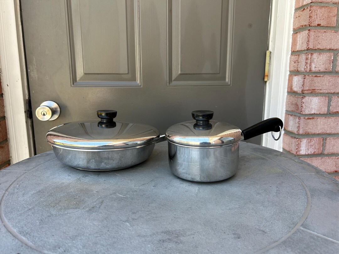 Revere Ware 4 Piece Disc Bottom 9 3/8” Skillet and 1 Quart Disc Bottom ...