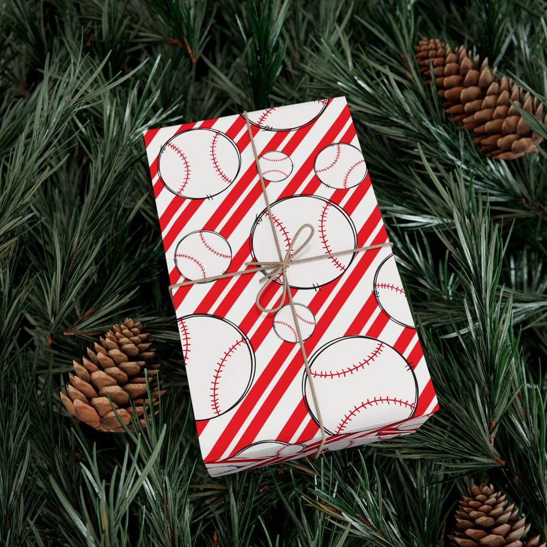 Red Baseball Wrapping Paper Roll for Baseball Christmas Holiday Gift ...