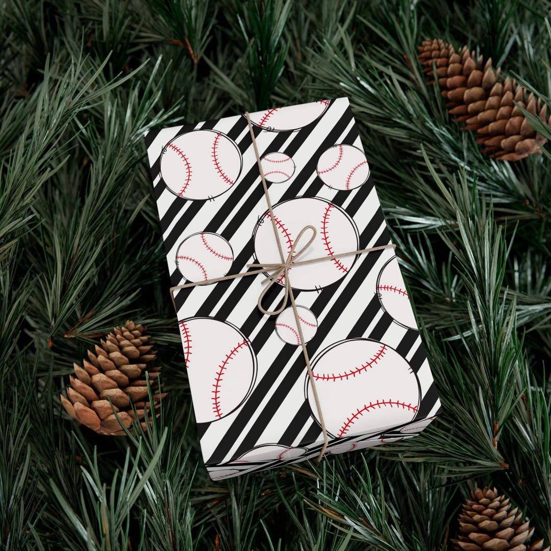 Baseball Wrapping Paper Roll for Baseball Christmas Holiday Gift Wrap ...
