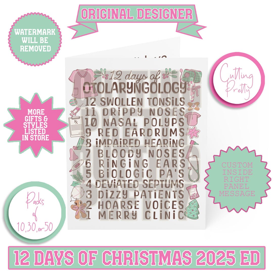 Otolaryngology Christmas Cards for Ent Office Greeting Cards for 12 ...