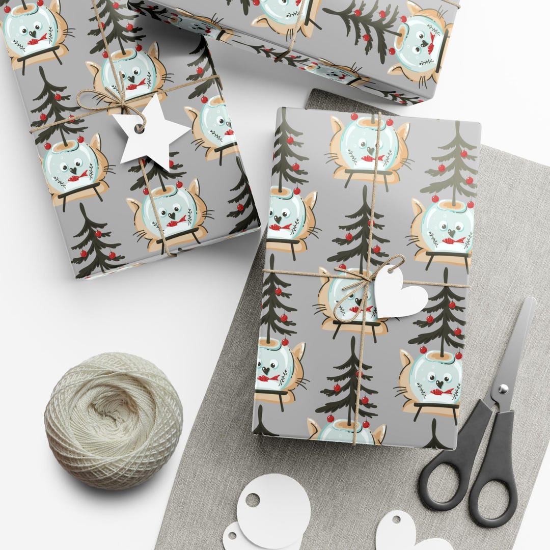 Christmas Cat Wrapping Paper Roll for Cat Christmas Holiday Gift Wrap ...