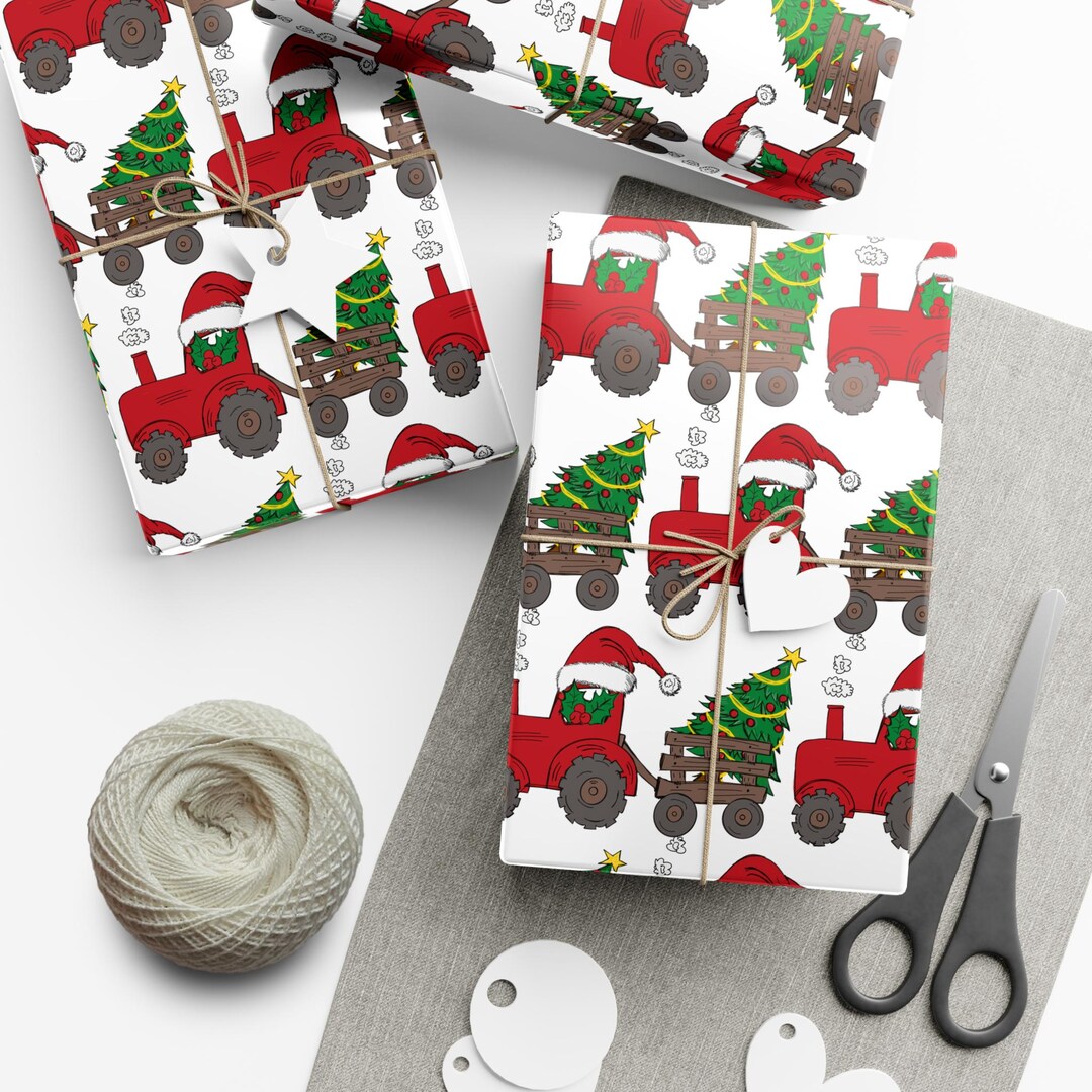 Christmas Tractor Wrapping Paper Roll for Farmhouse Christmas Wrapping ...