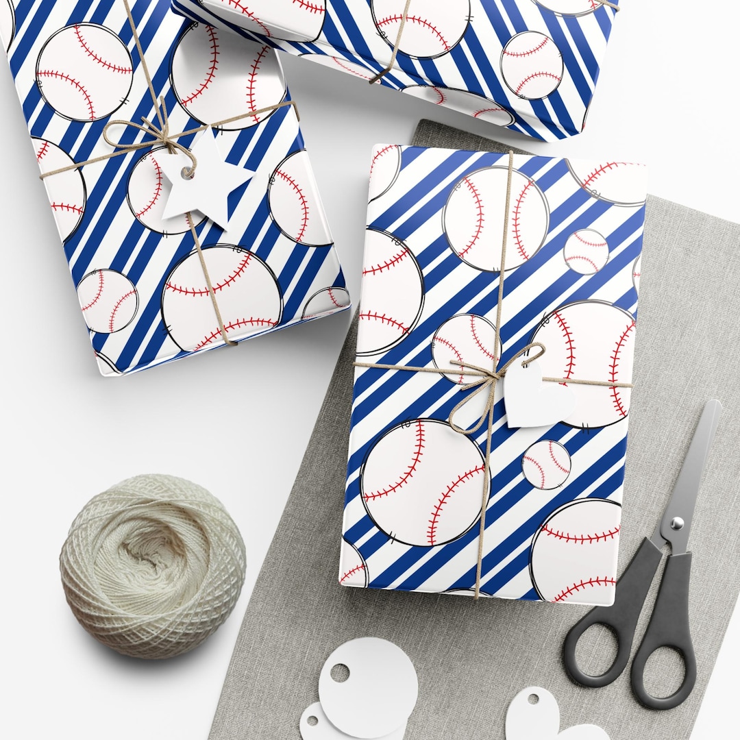 Blue Baseball Wrapping Paper Roll for Baseball Christmas Holiday Gift ...