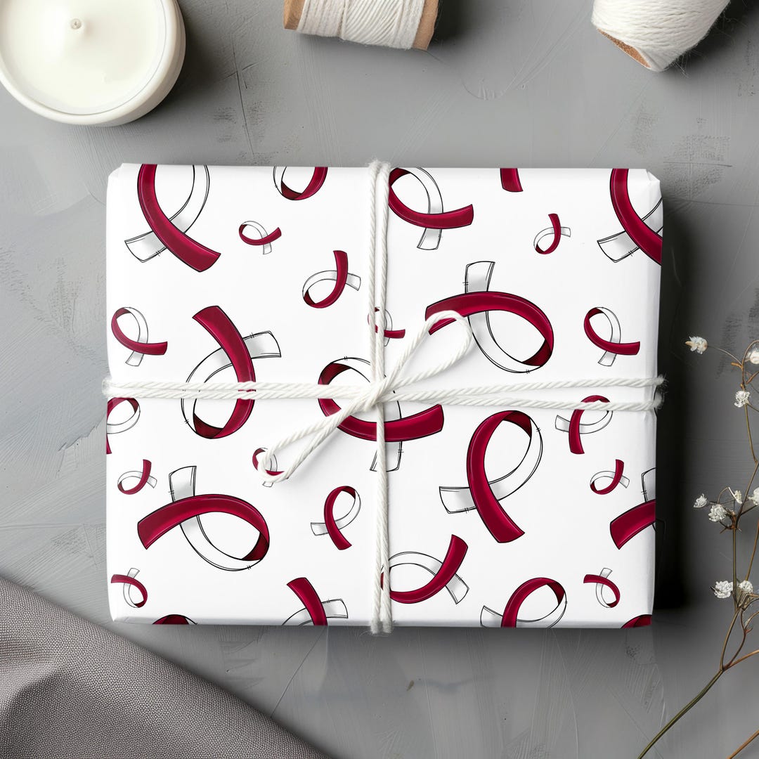 Burgundy and White Cancer Ribbon Wrapping Paper for Head and Neck ...