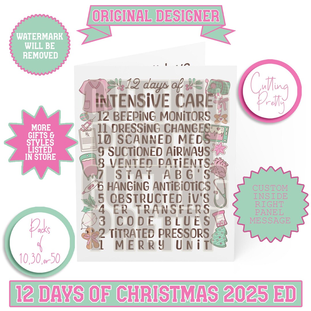 Intensive Care Unit Christmas Cards for Icu Greeting Cards for 12 Days ...