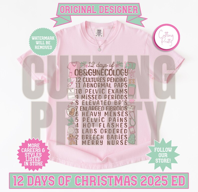 12 Days of Ob Gyn Christmas Tshirt for Ob and Gynecology 12 Days of ...