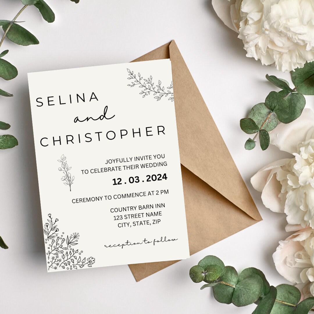 Editable Simplistic Wedding Invitation CANVA - Etsy