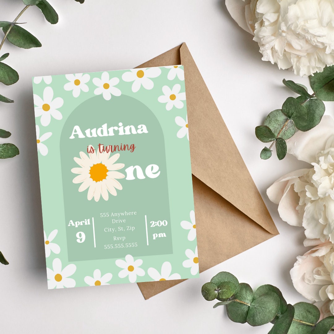 Editable Turning One Daisy Invitation CANVA - Etsy