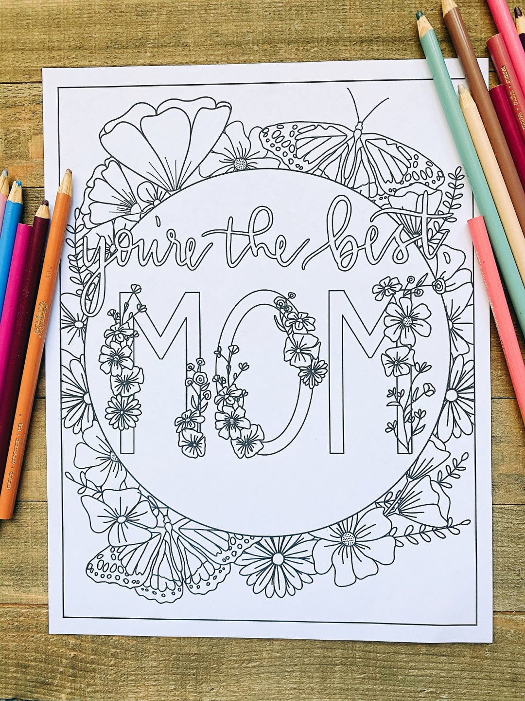 Youre the Best, Mom Printable Coloring Page, Floral Coloring Page for ...