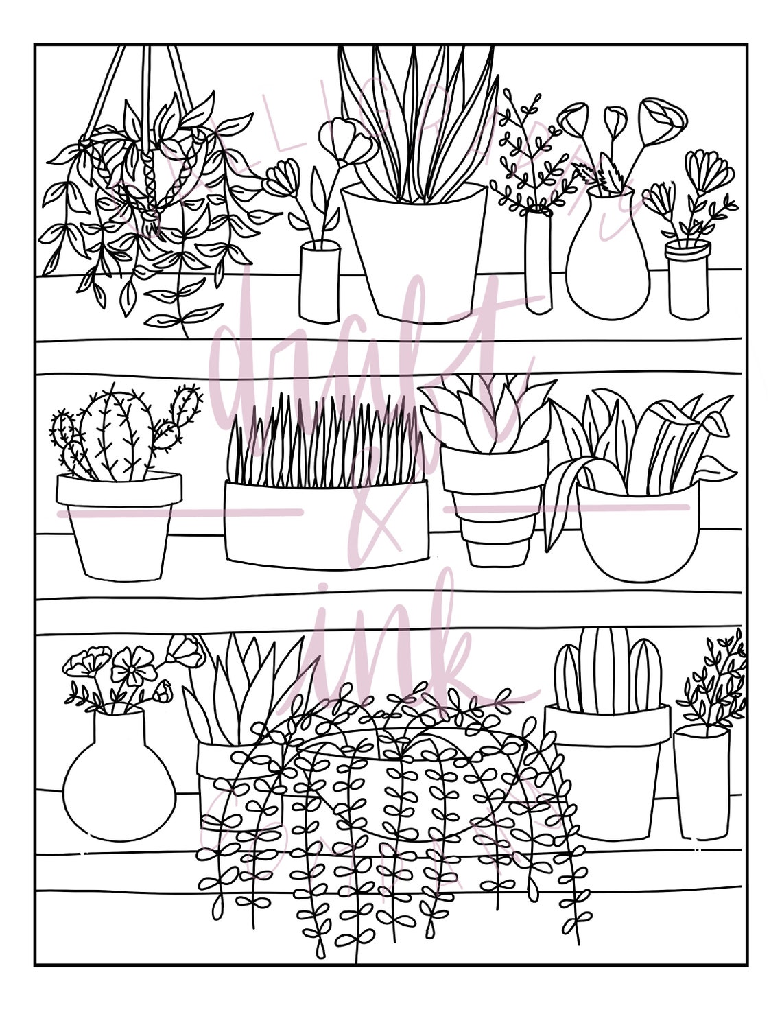 Potted Plants Printable Coloring Page With a Variety of - Etsy