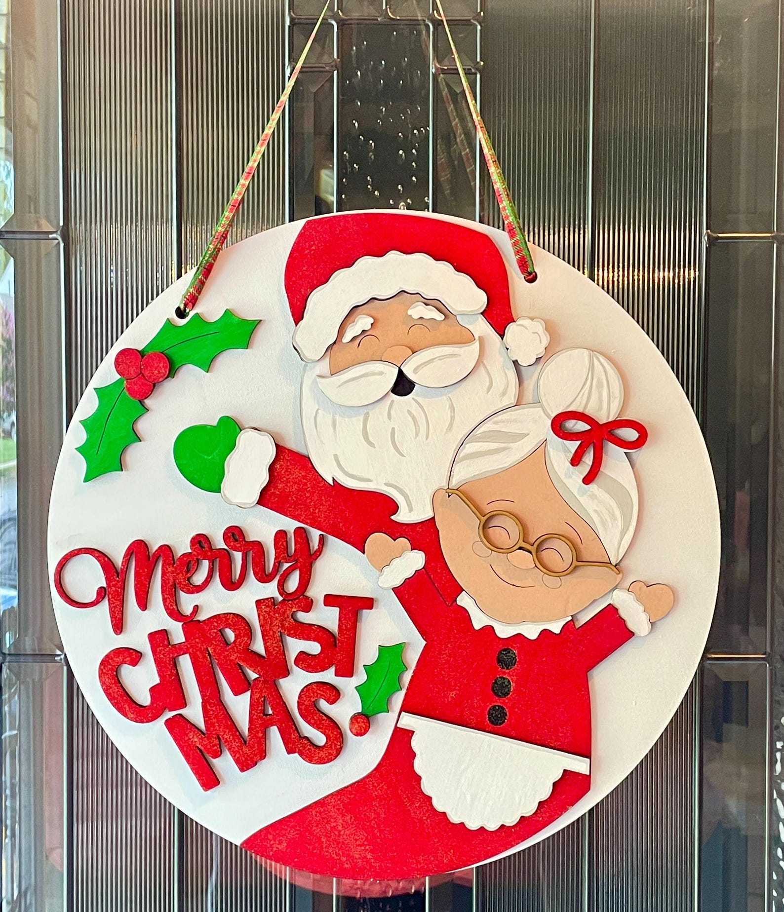 Merry Christmas Wooden Sign - Hand Painted Santa & Mrs. Claus - Etsy