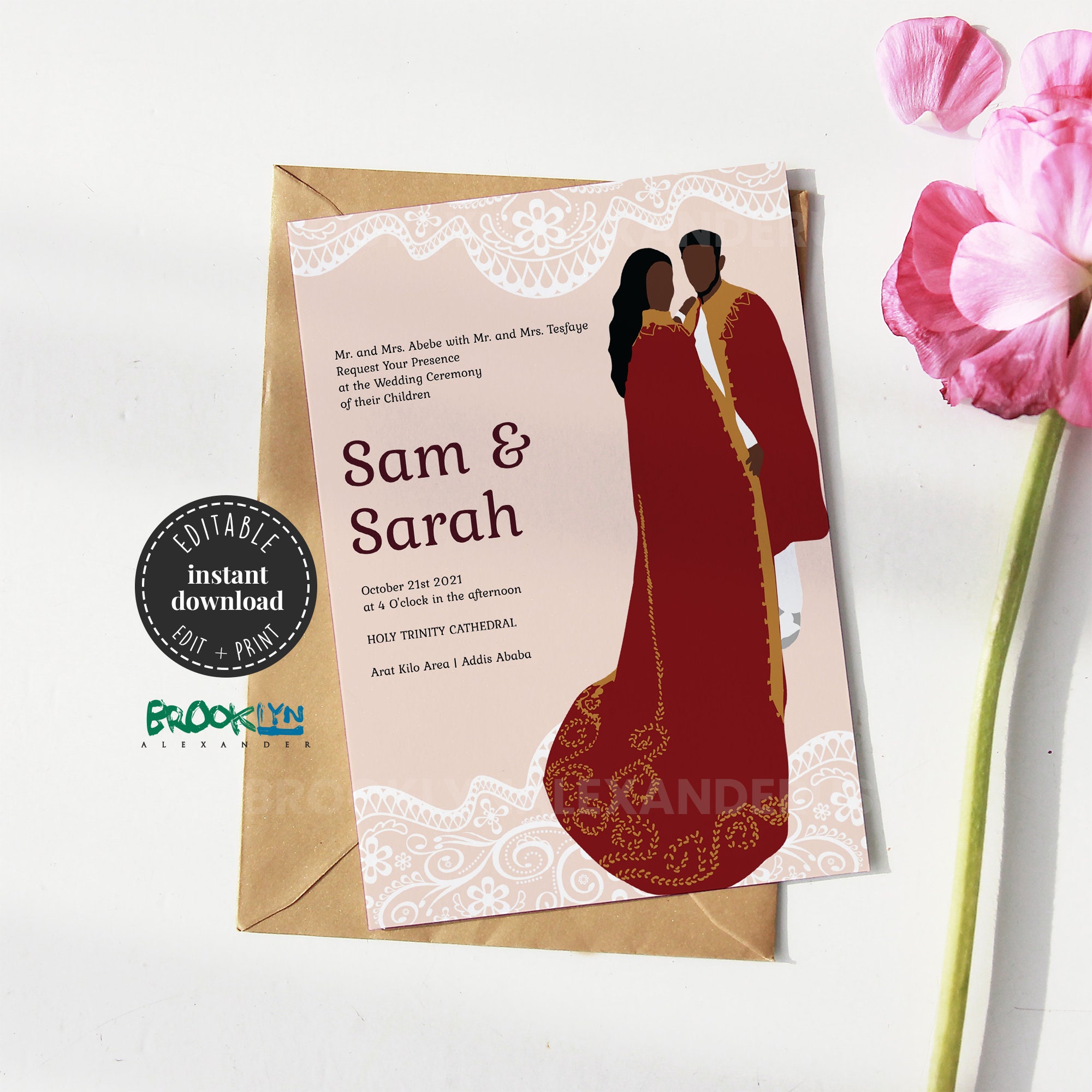 African Traditional Wedding and Melse Invitation/ethiopian/eritrea ...