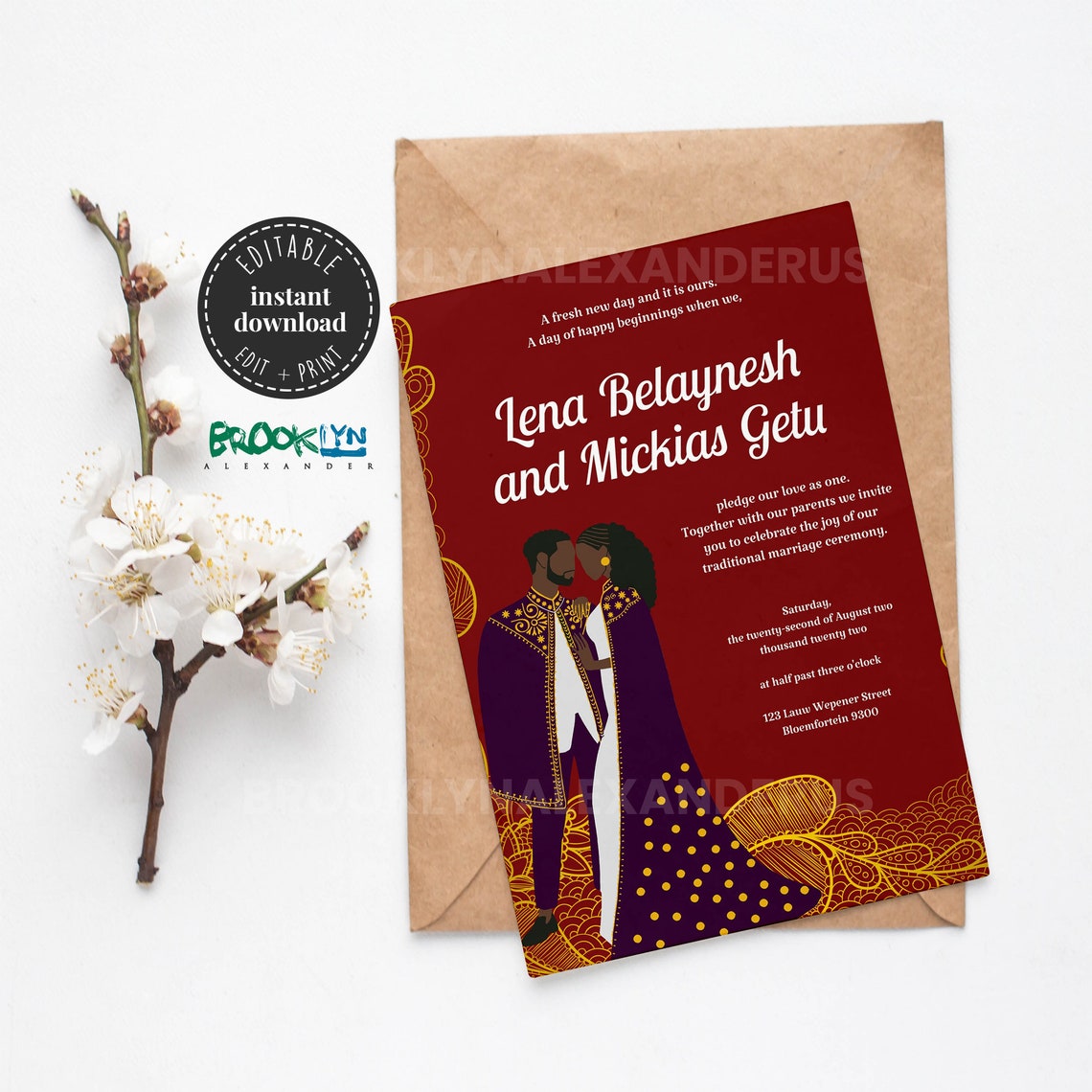 African Traditional Wedding and Melse Invitation/ethiopian/eritrea ...