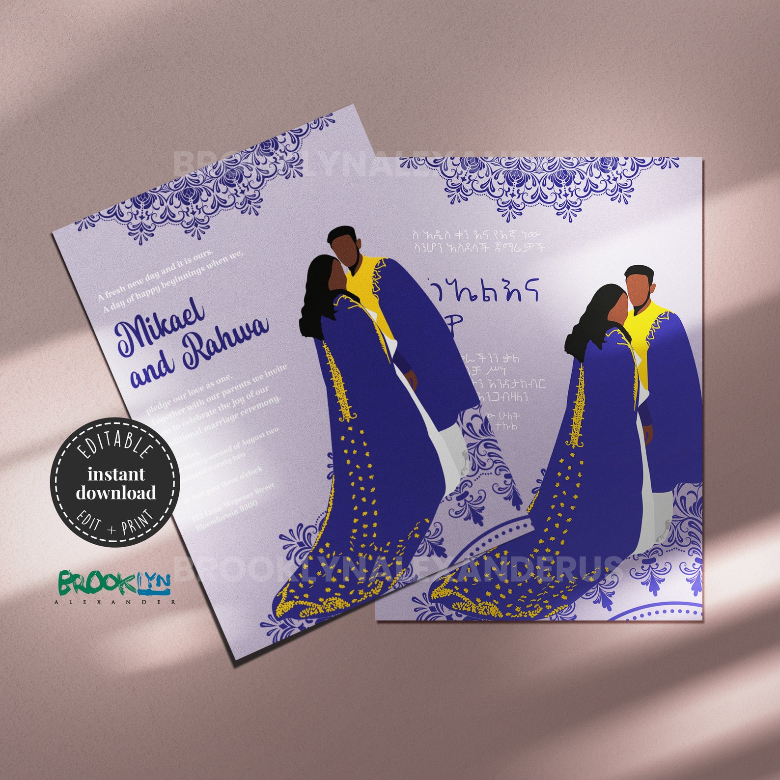 African Traditional Wedding and Melse Invitation/ethiopian/eritrea ...