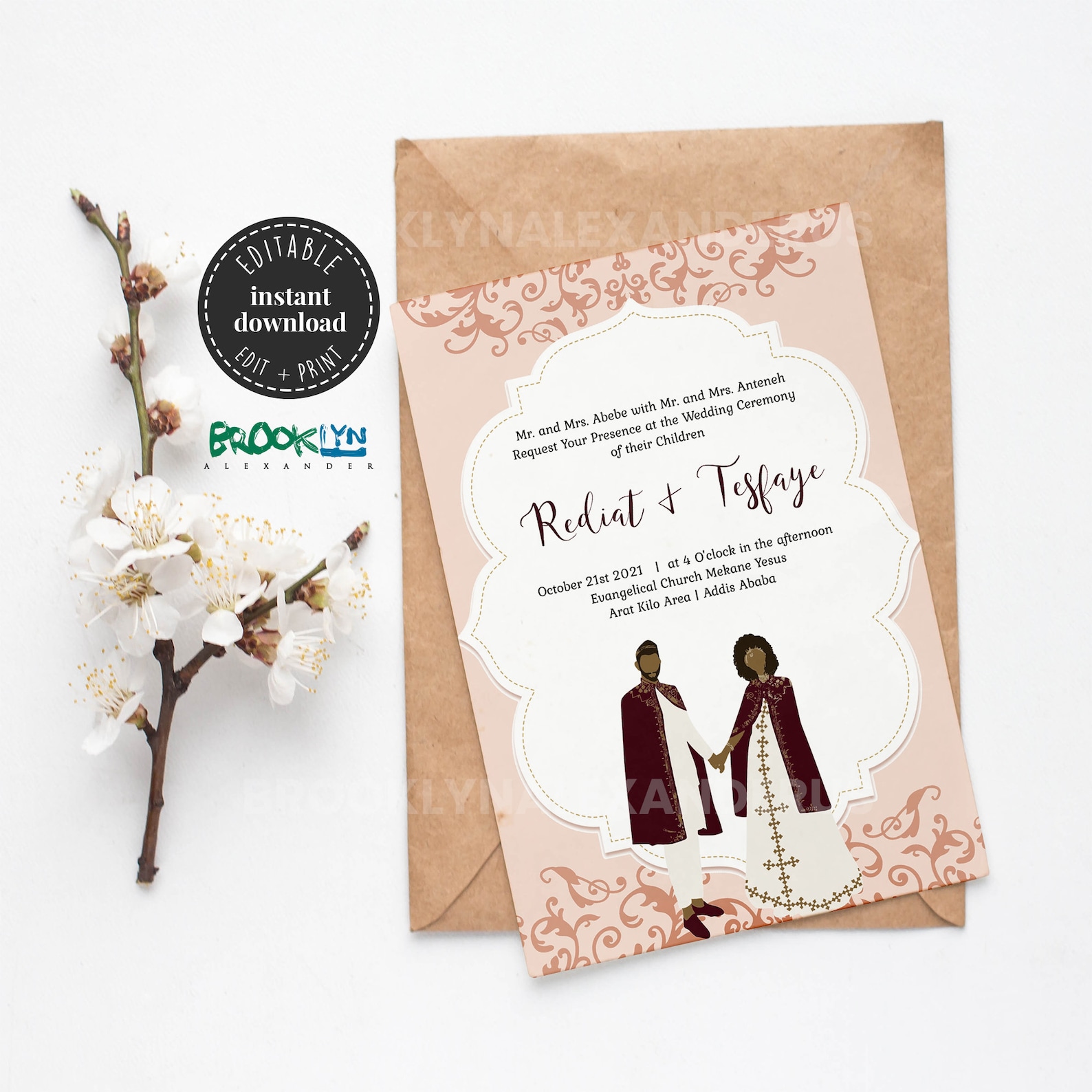 African Traditional Wedding and Melse Invitation/ethiopian/eritrea ...