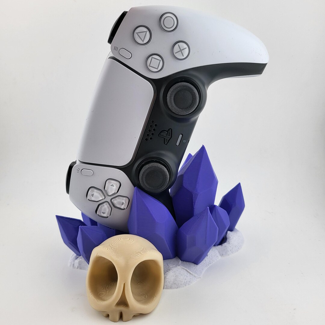 Controller Stand for Ps5 With Purple Crystals on a White Base and a ...