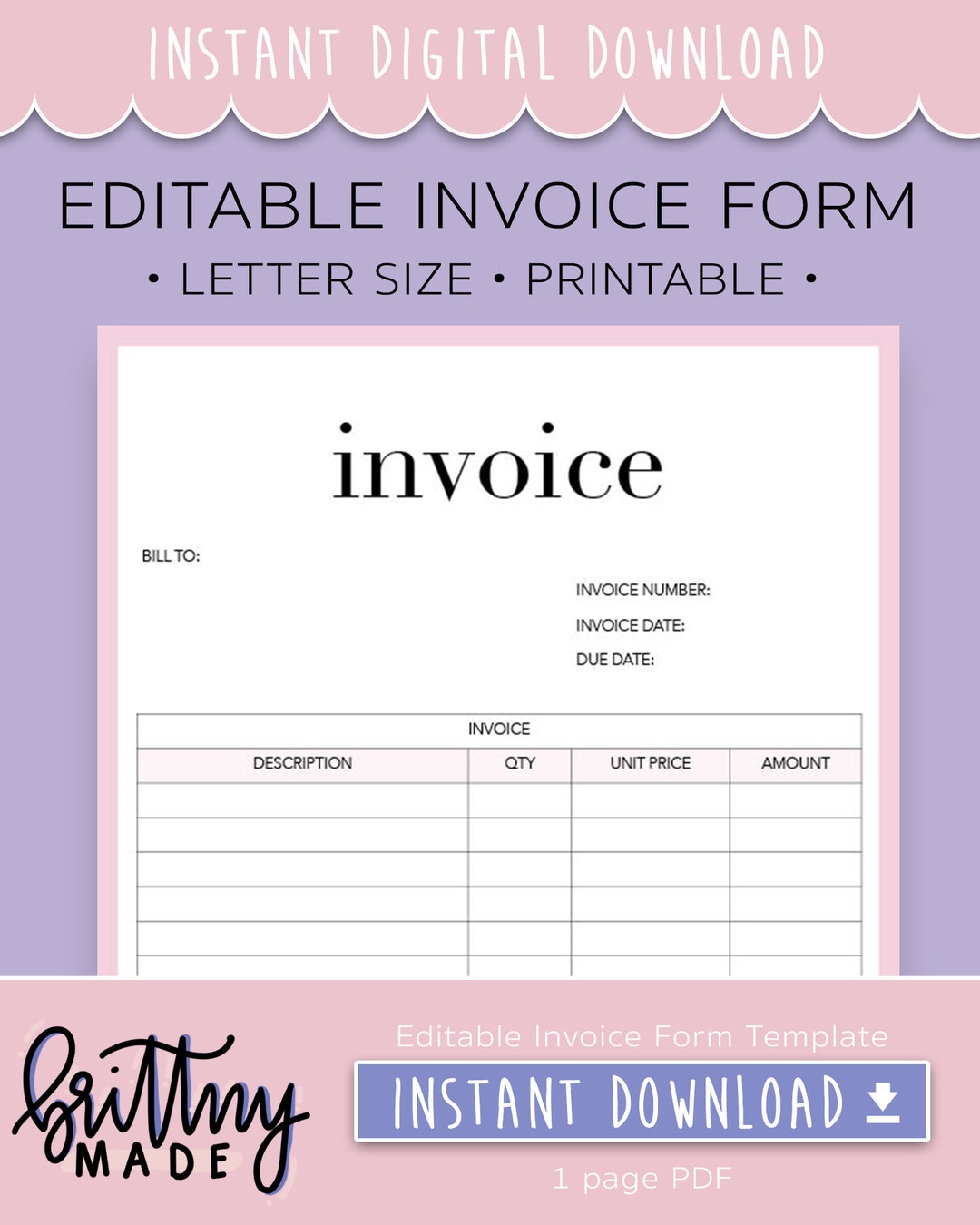 Editable Invoice Template | Business, Blogger, Creator, Freelancer ...