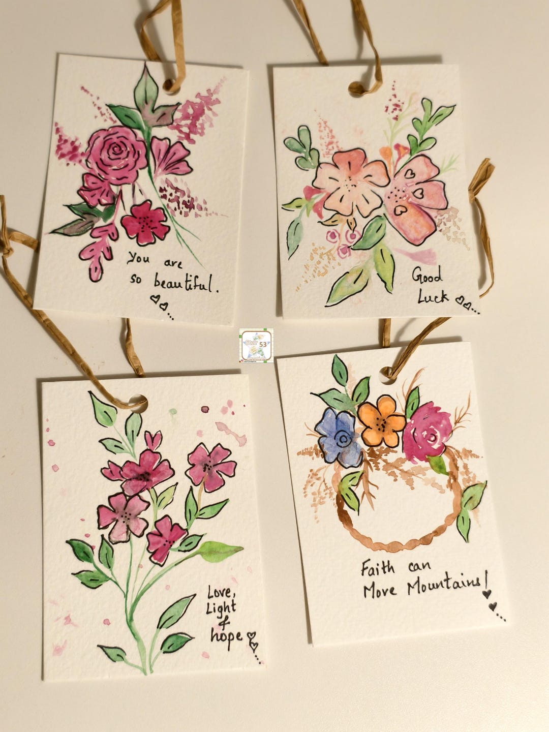 Flower, Watercolor, Hand Painted, Gift Tags, Set of 4, 4.1" by 3" - Etsy