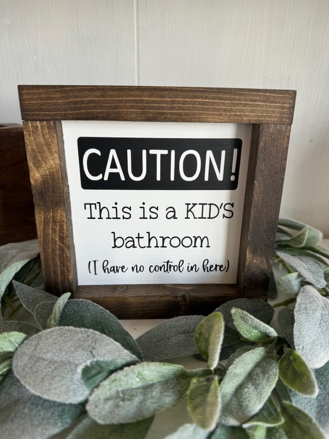 Caution Kids Bathroom Farmhouse Decor Sign - Funny Bathroom Decor Sign ...