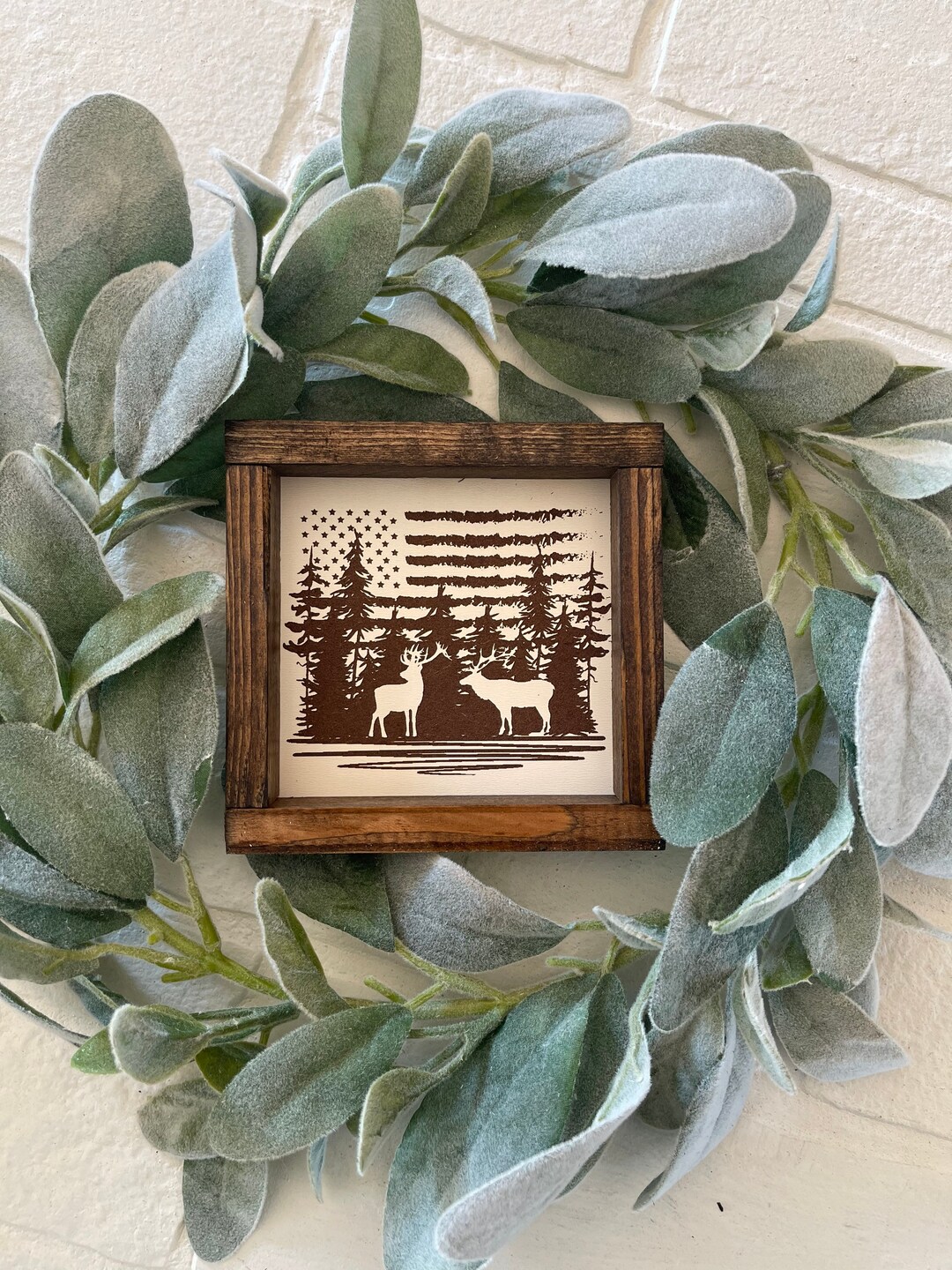 Elk Flag Woodland Hunting Scene - Laser Engraved Farmhouse Decor ...