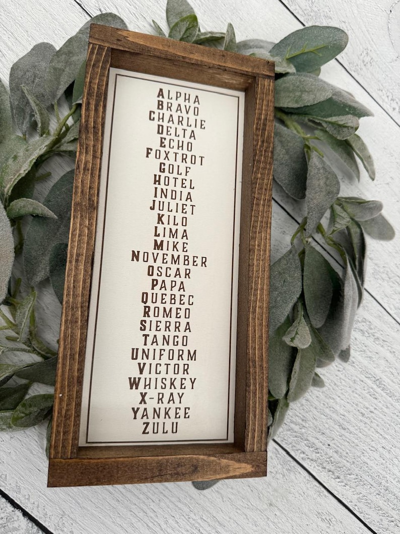 Phonetic Alphabet Wooden Sign, Alpha Bravo Charlie Wall Art, Rustic ...