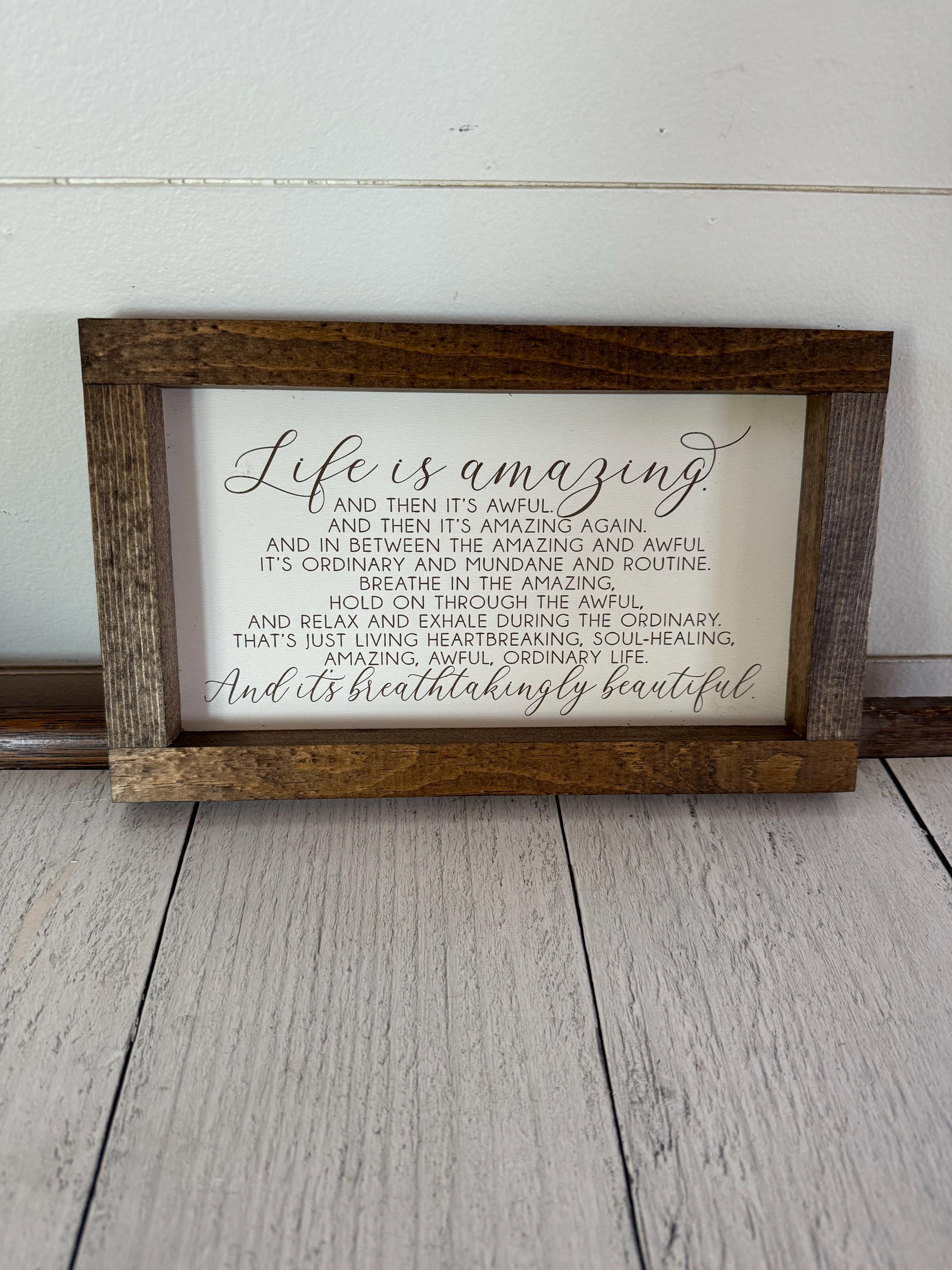 Life is Amazing Wooden Sign – Inspirational Quote Wall Art, Rustic ...