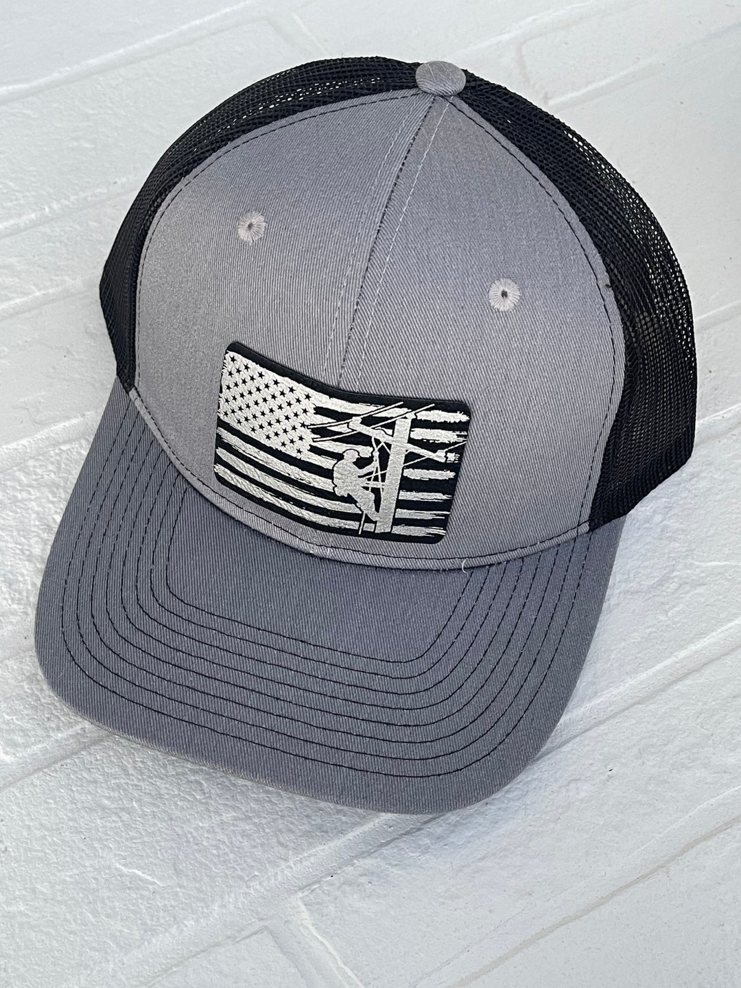 Lineman American Flag Engraved Patch Trucker Hat - Lineman Gift - Etsy