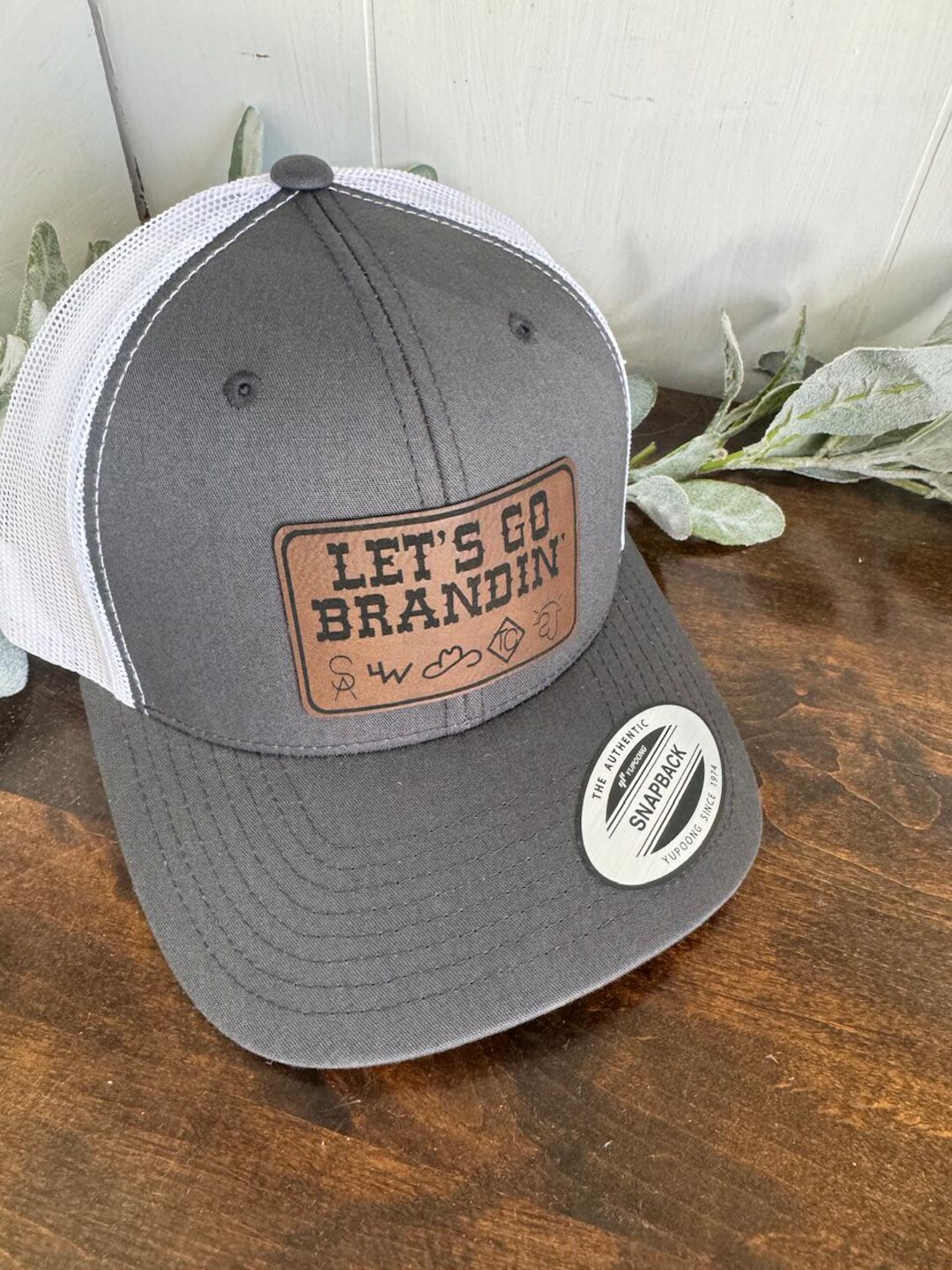 Let's Go Brandon - Brandin Men's Funny Hat Vegan Leather Patch Trucker ...