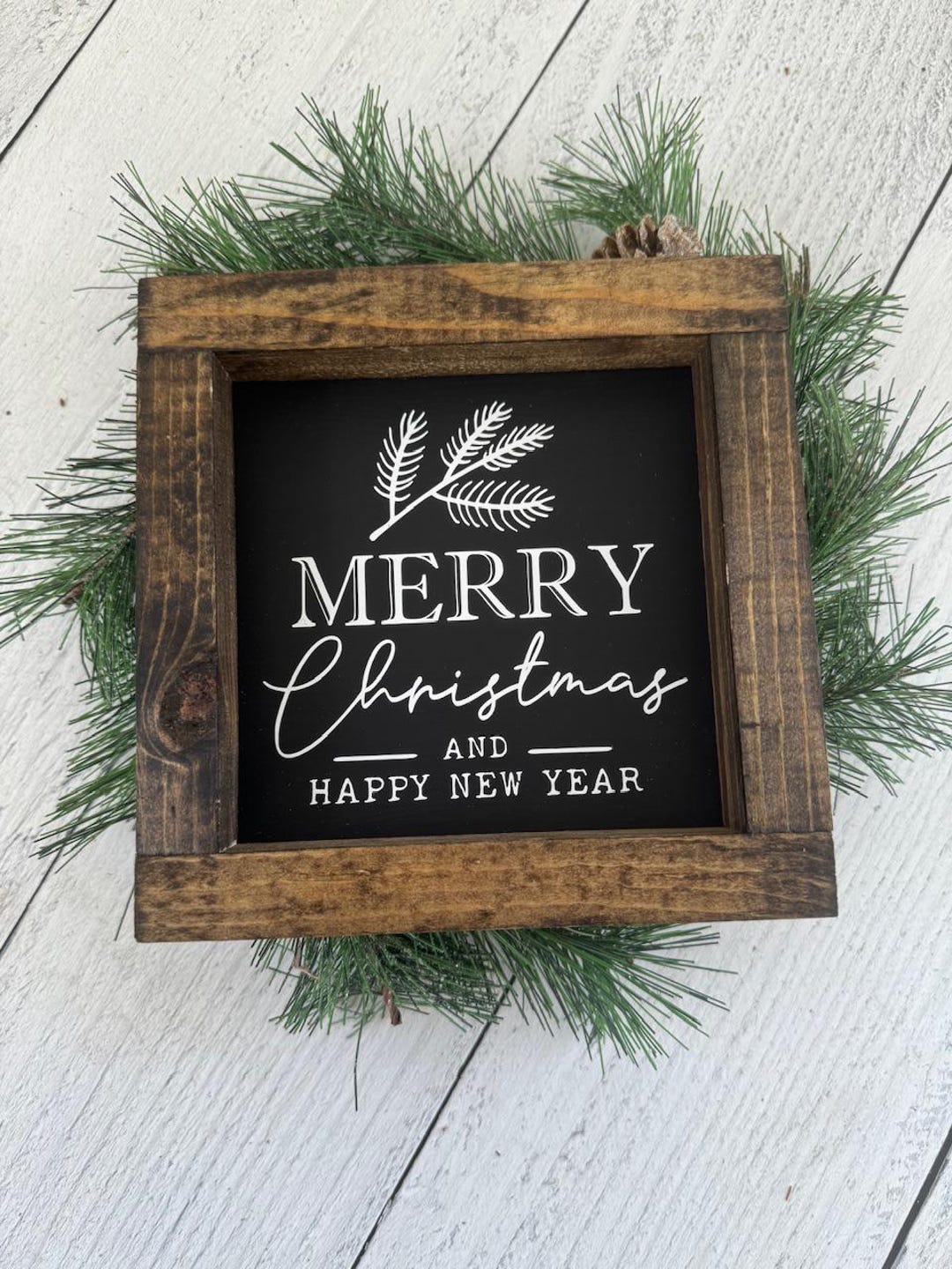 Modern Farmhouse Merry Christmas Black Sign Decor - Simple Pinecone ...