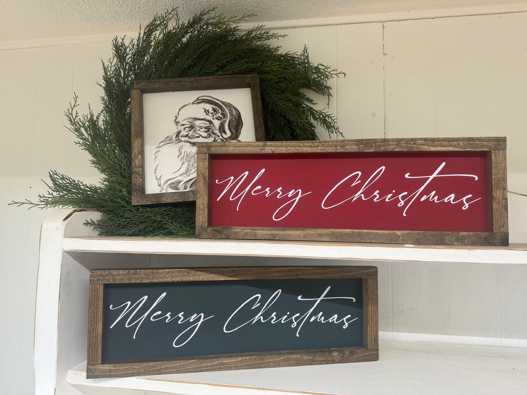 Merry Christmas Large Framed Decor Sign - Red and Green With Classic ...