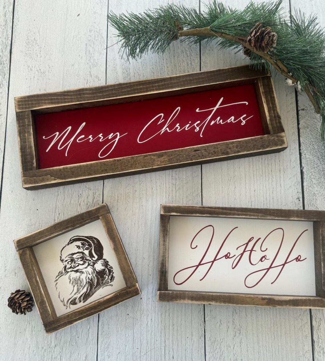 Farmhouse Christmas Sign Set: Red Wood Santa Decor - Etsy