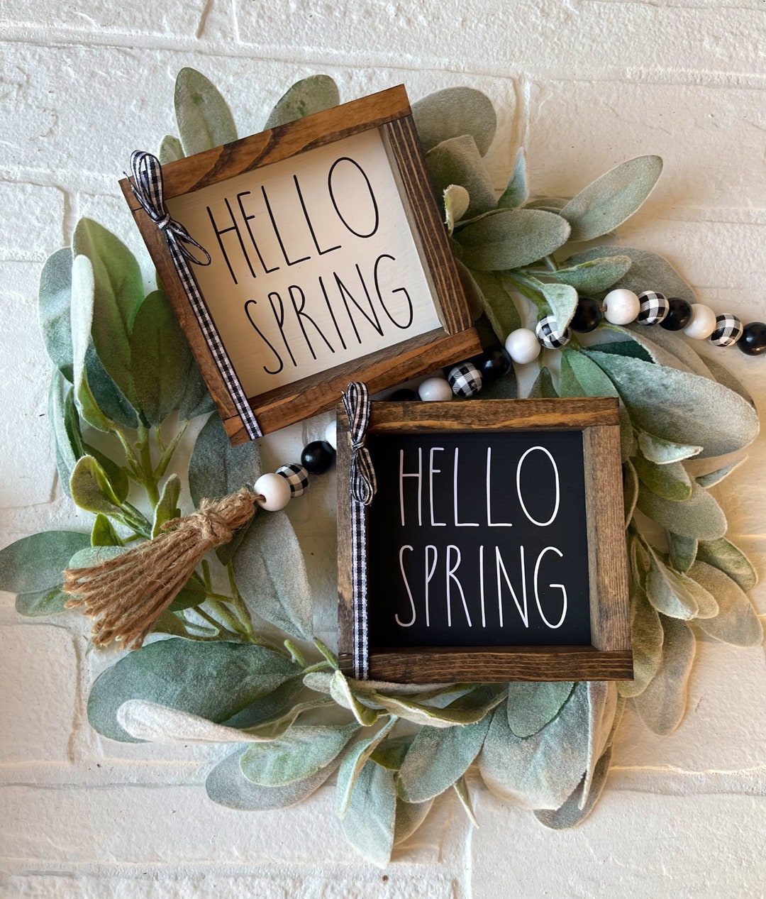 Hello Spring White & Black Neutral Farmhouse Sign Decor - Etsy