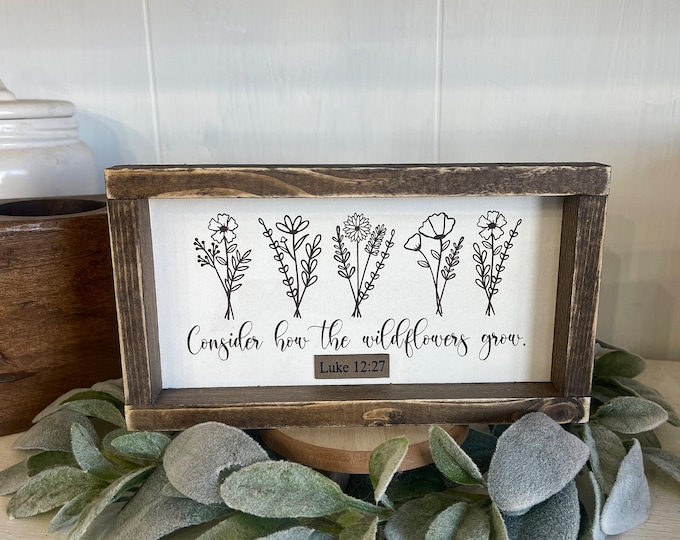 Luke 12:27 Bible Verse Print, Wild Flowers Line Art Print, Christian ...