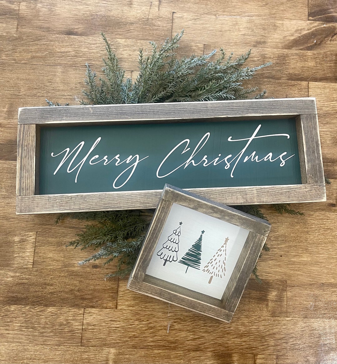Dark Green Modern Farmhouse Merry Christmas Cursive Sign Decor - Etsy