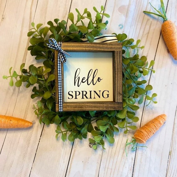 Hello Spring Farmhouse Decor Sign Neutral Spring Tiered | Etsy