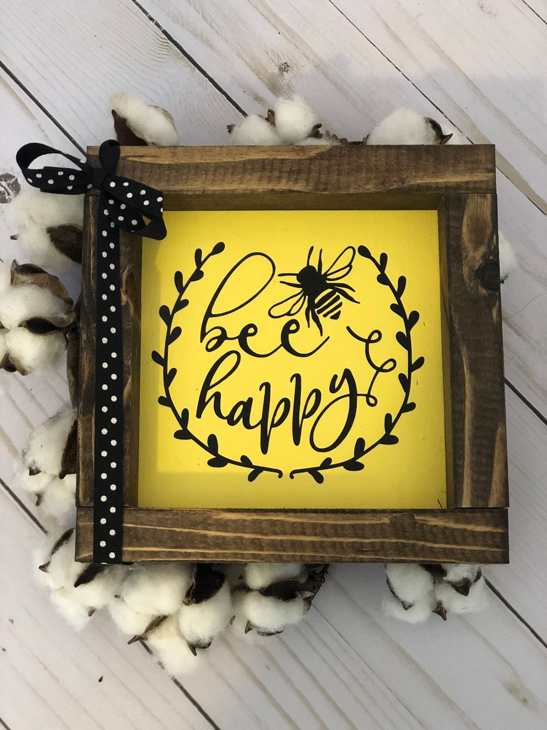 Yellow Bee Happy Farmhouse Sign - Spring Tiered Tray Decor - Summer ...