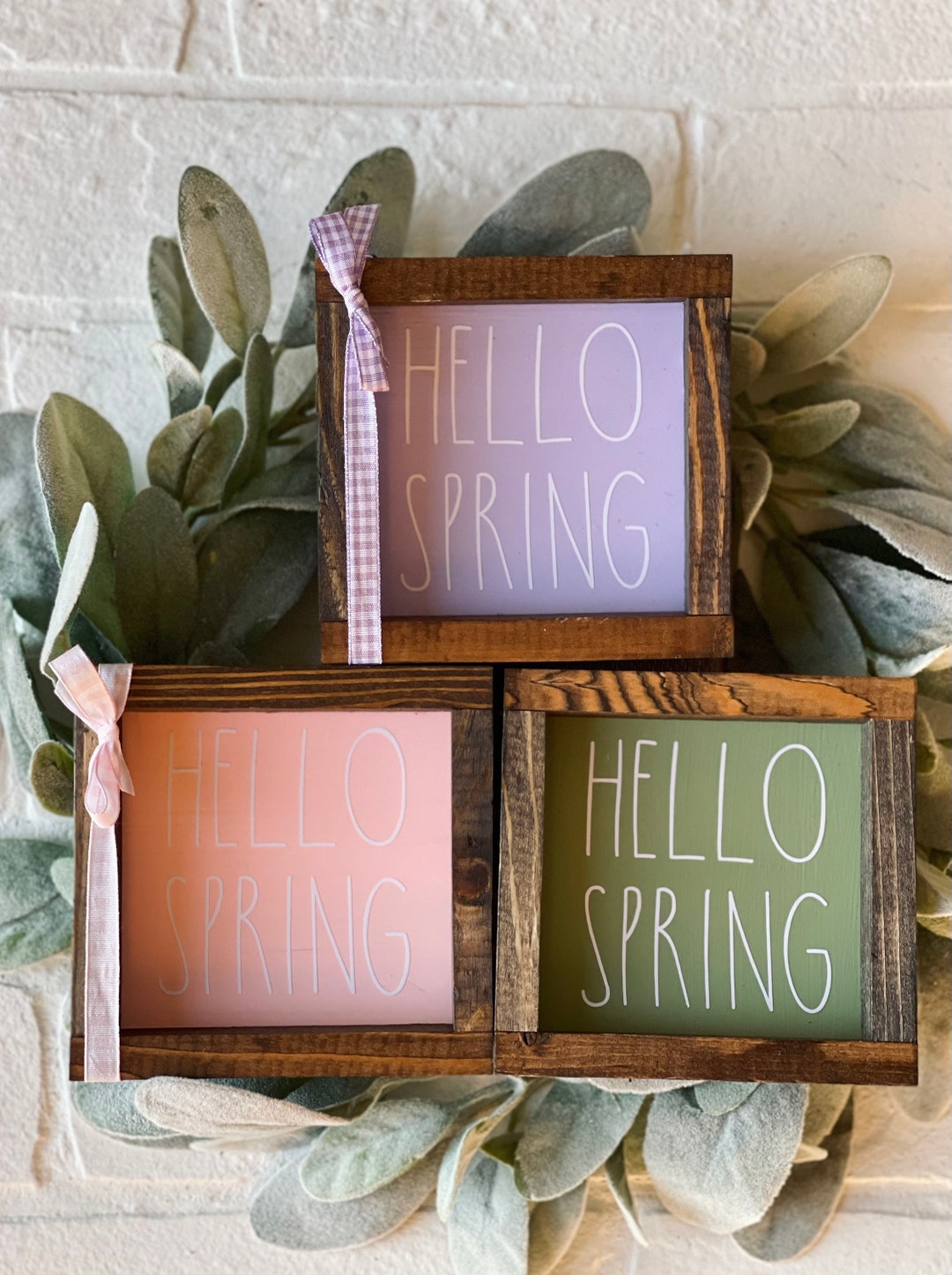 Pastel Hello Spring Farmhouse Sign Pale Pink, Purple, Green Tiered Tray ...