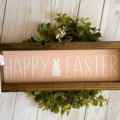 Happy Easter Pale Pink Farmhouse Decor Sign Bunny Mantel - Etsy