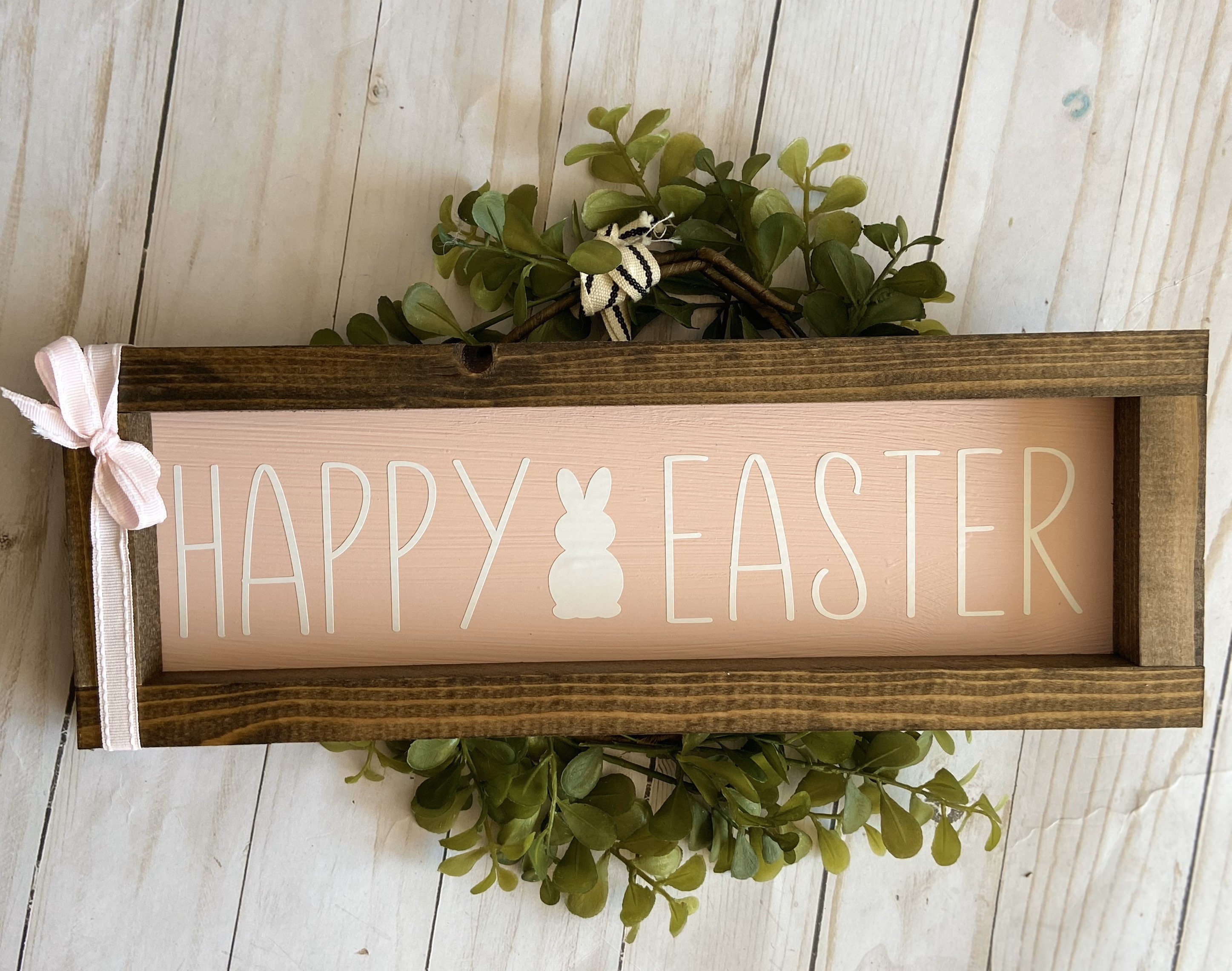 Happy Easter Pale Pink Farmhouse Decor Sign Bunny Mantel - Etsy