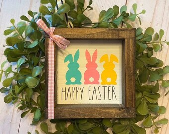Bunny Trail Farmhouse Sign Happy Easter Tiered Tray Decor Bunny Decor ...