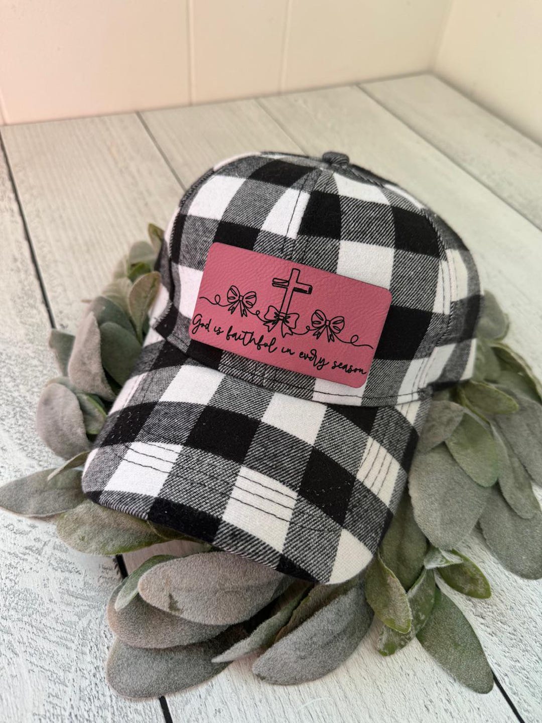 God is Faithful in Every Season Women's Pink Bow Plaid Hat - Etsy