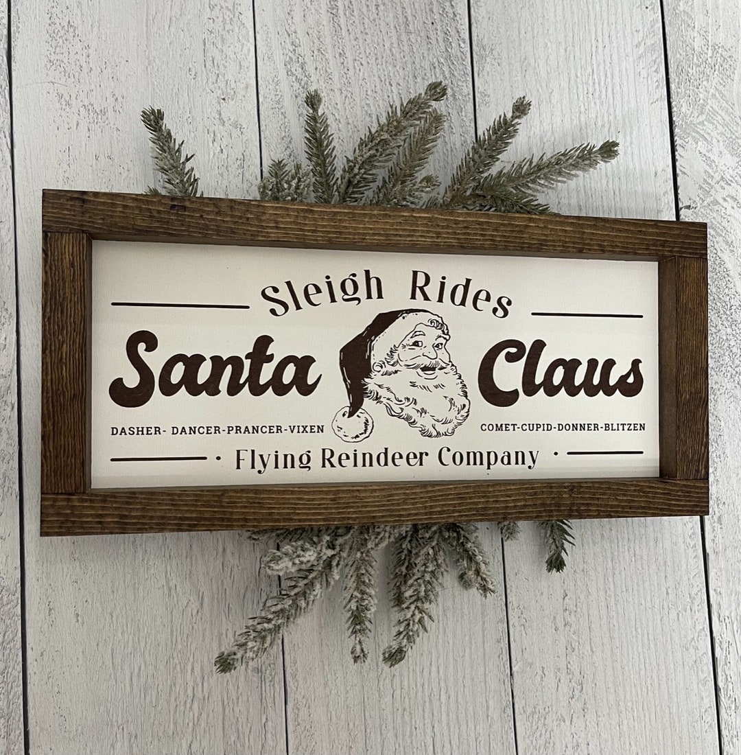 Santa Claus Sleigh Rides - Farmhouse Christmas Decor Sign - Santa Face ...