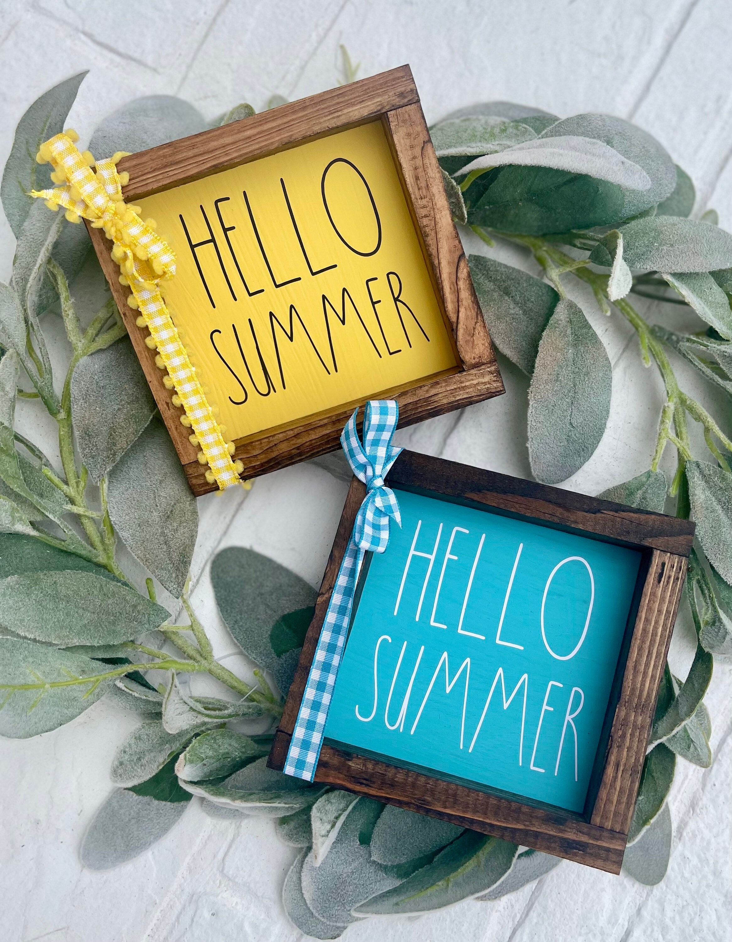 Hello Summer Farmhouse Sign - Yellow or Teal Home Decor - Summery ...