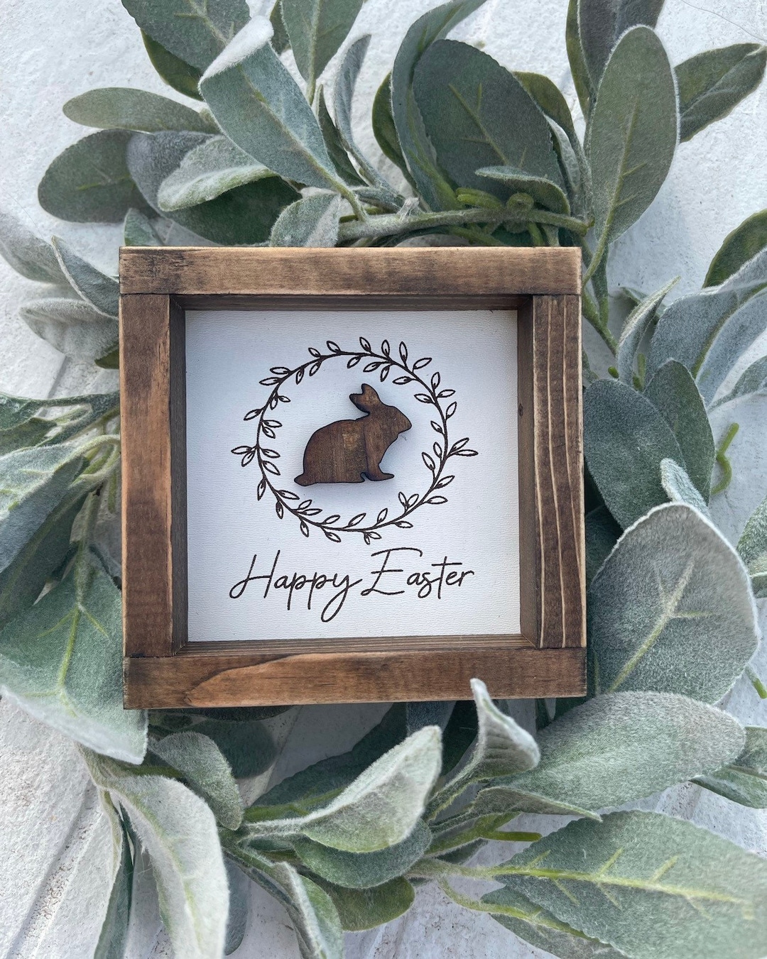 Happy Easter Farmhouse Style Neutral Bunny Sign - 3D Wooden Rabbit ...