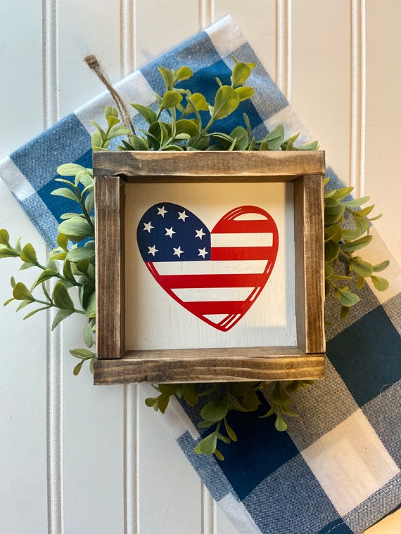 Heart Flag Patriotic Sign Decor | Etsy
